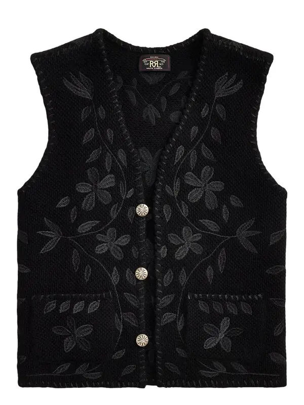 Ralph Lauren Embroidered Wool-cashmere Vest - Vintage Black