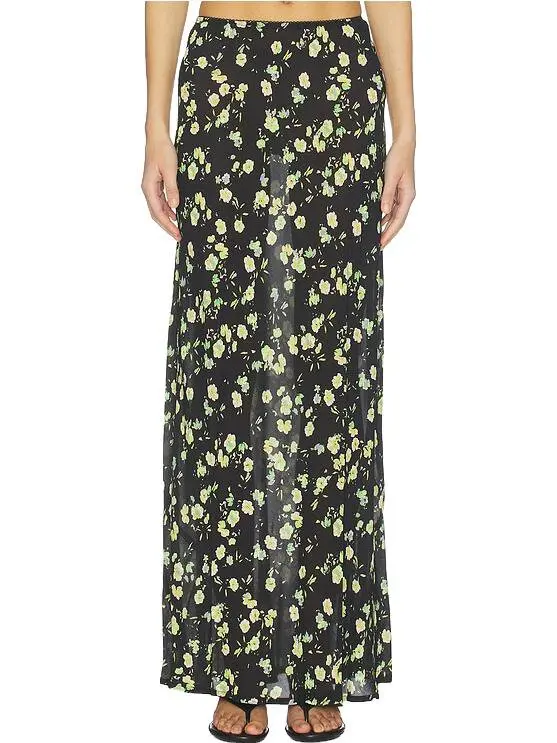 AFRM Ansley Maxi Skirt In Floral - Black