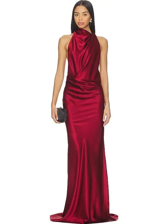 THE SEI Halter Drape Bias Gown - Red
