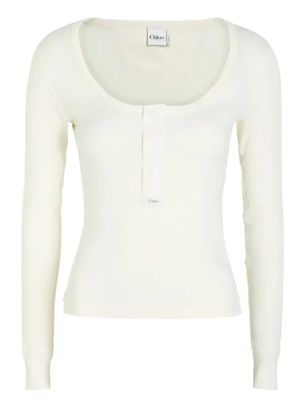 Chloé Logo-appliquéd Cotton Henley Top - Off White