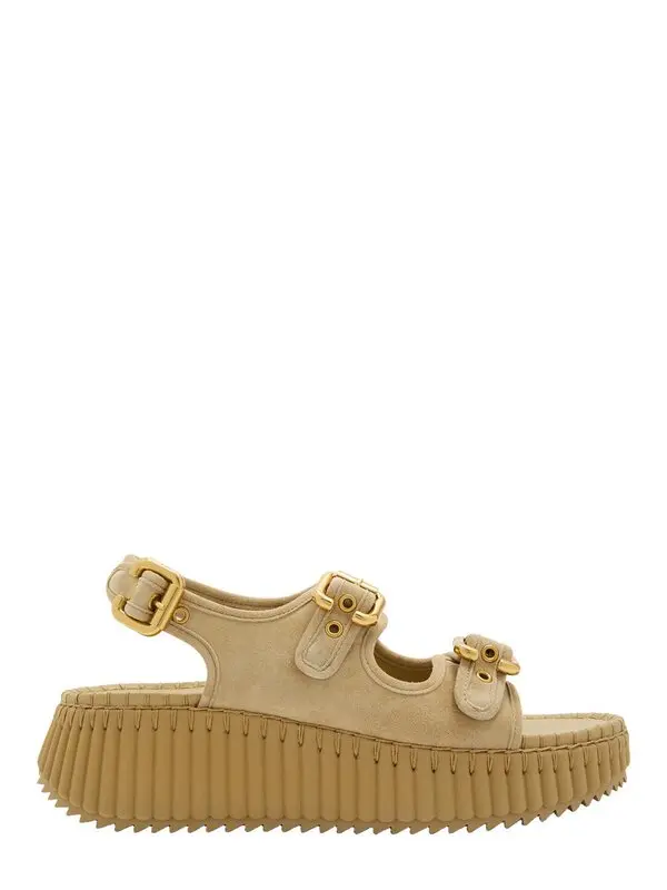 Chloé Whipstitched Suede Wedge Sandals - Sand