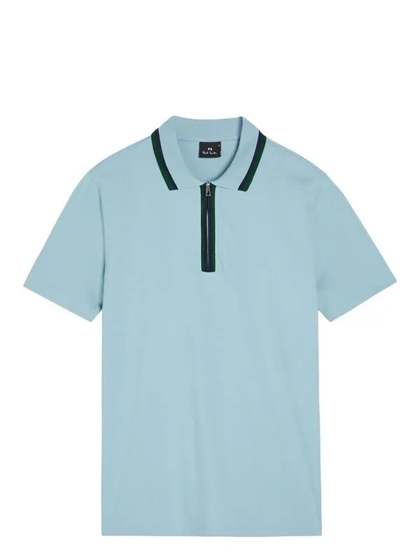Paul Smith Striped-trim Stretch-cotton Polo Shirt - Light Blue