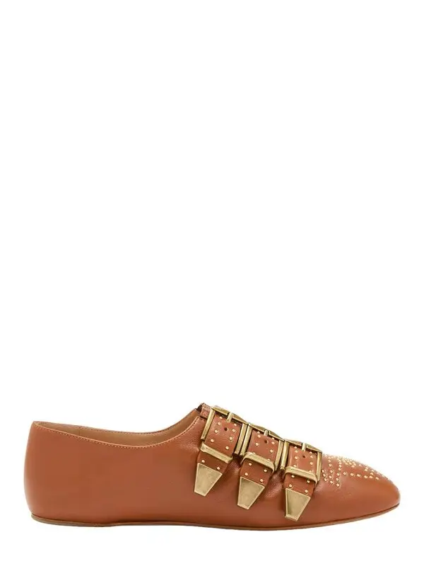 Chloé Susanna Stud-embellished Leather Flats - Tan