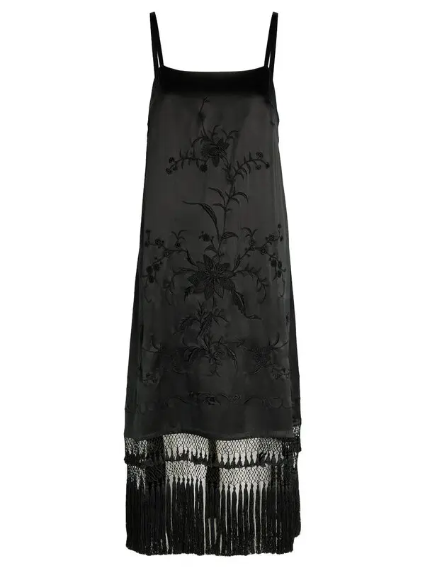 BODE Worcester Tassel Silk Midi Dress - Black