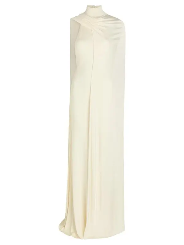 THE NEW ARRIVALS ILKYAZ OZEL Cape-effect Stretch-jersey Gown - Cream