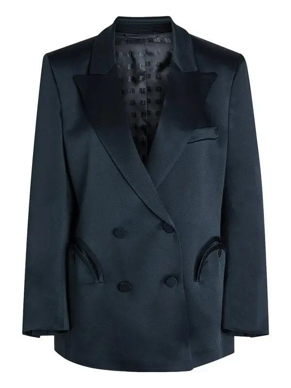 BLAZÉ MILANO Everynight Double-breasted Satin Blazer - Dark Blue