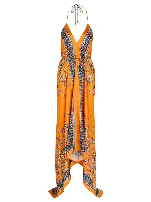 Etro Asymmetric Printed Silk Maxi Dress - Orange