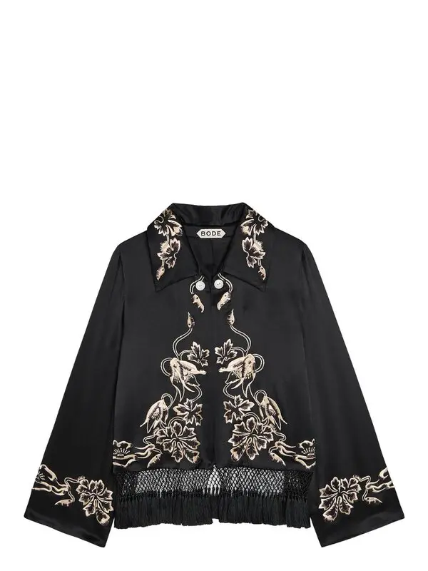 BODE Phantasm Floral Fringed Silk Jacket - Black
