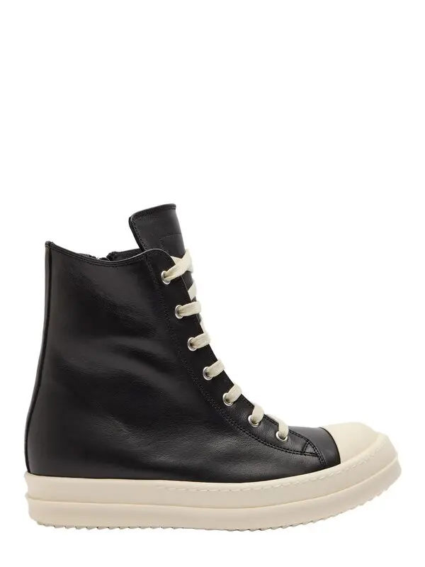 Rick Owens Leather High-top Sneakers - Black And White