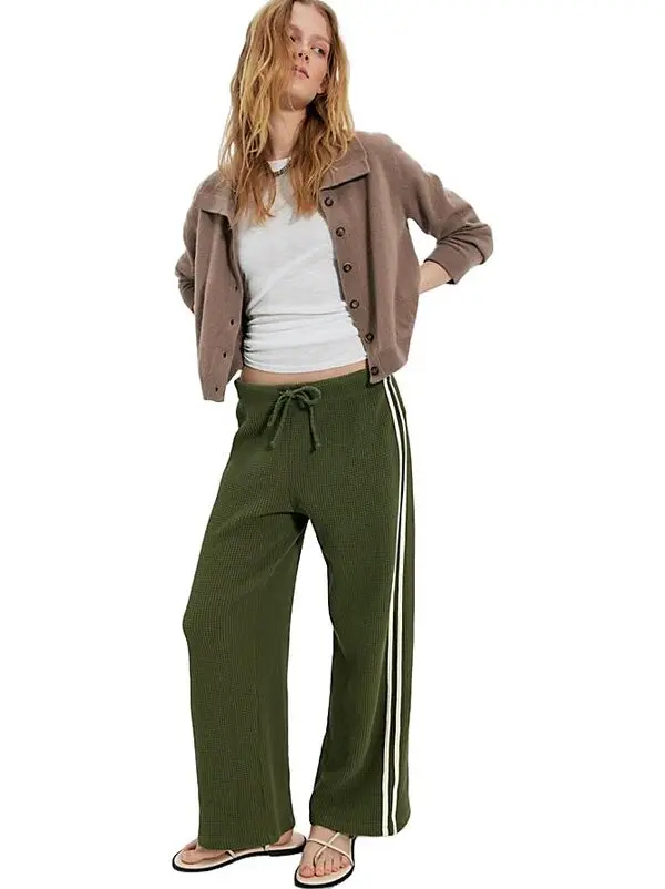 Donni. Thermal Crop Stripe Pants - Oregano