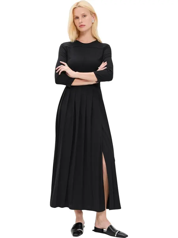 Theory Long Sleeve Pleated Midi Dress - Black
