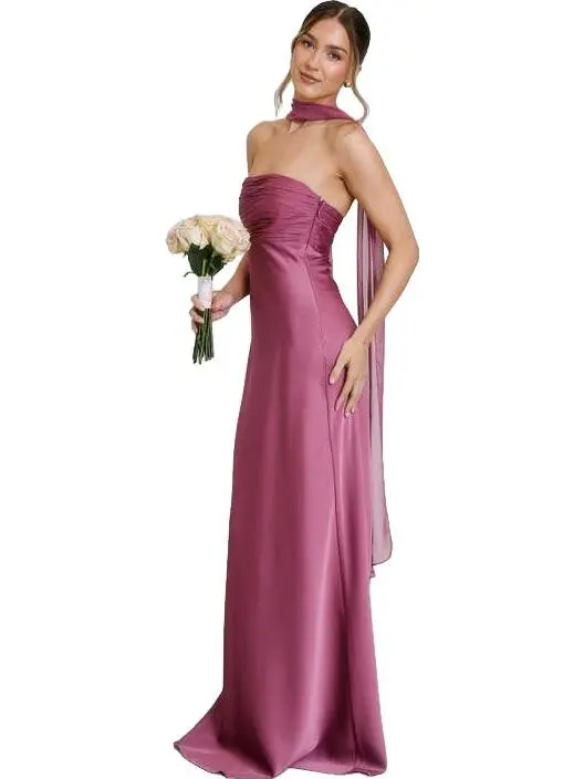 SIX STORIES Chiffon Bandeau Satin Maxi Dress - Plum