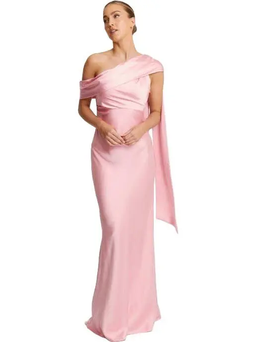 SIX STORIES Draped One-shoulder Gown - Rose Pink