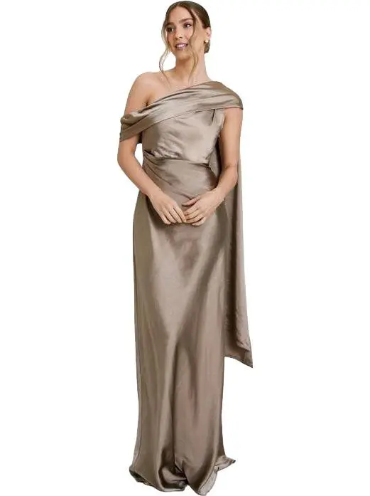 SIX STORIES Draped One-shoulder Dress - Truffle