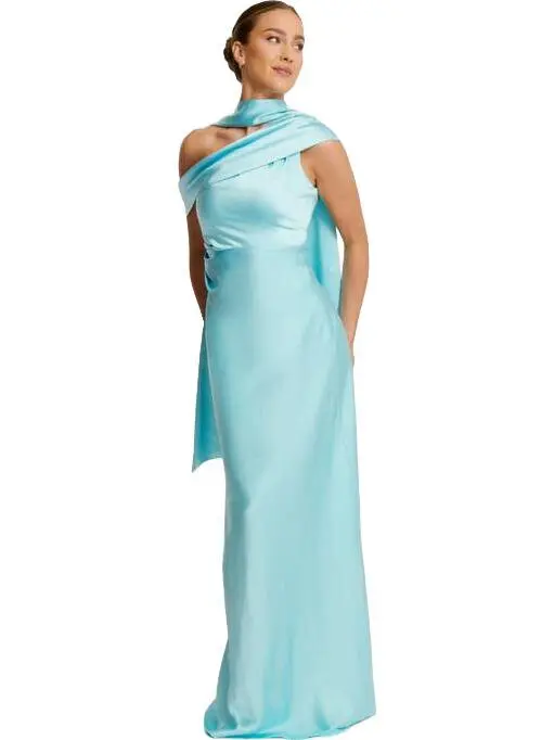 SIX STORIES Draped One-shoulder Gown - Turquoise