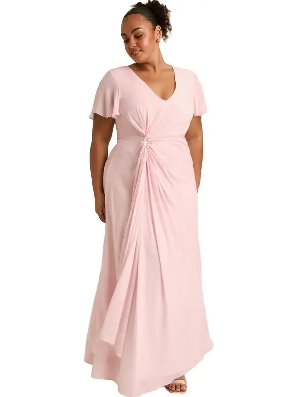 SIX STORIES Knot Front Chiffon Maxi Dress - Ballet Pink