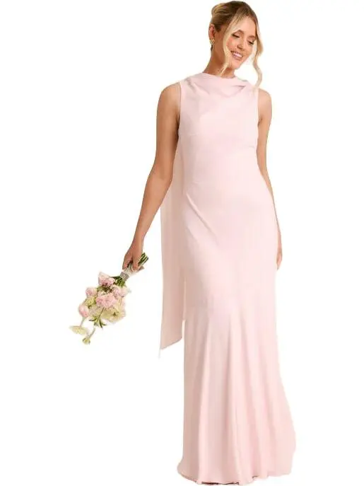 SIX STORIES Chiffon Bridesmaid Gown With Cowl Neckline - Ballet Pink