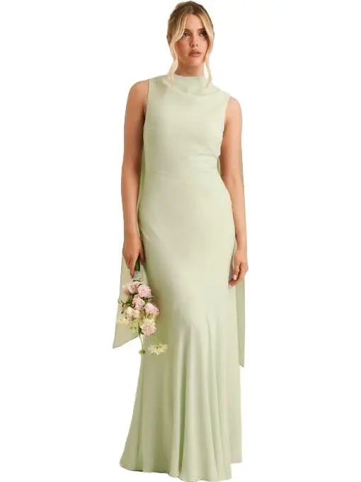 SIX STORIES Chiffon Bridesmaid Gown With Cowl Neckline - Mint Green