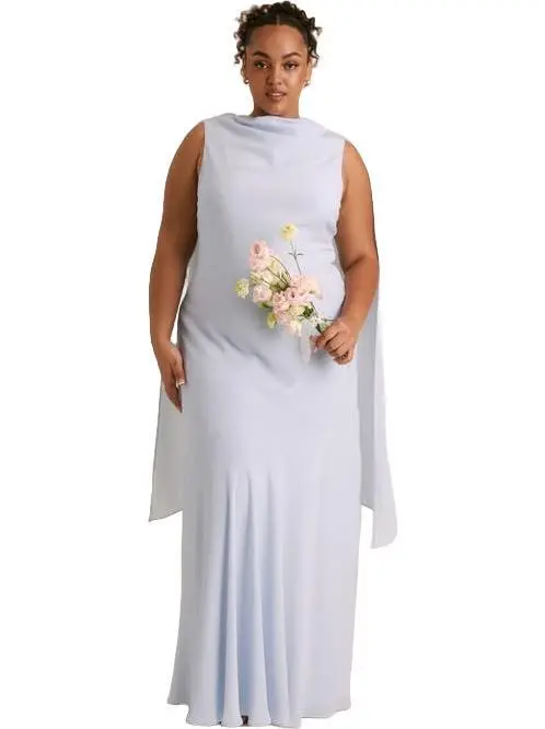 SIX STORIES Chiffon Bridesmaid Gown With Cowl Neckline - Pale Blue
