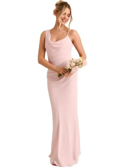 SIX STORIES Cowl Front Chiffon Bridesmaid Dress - Ballet Pink