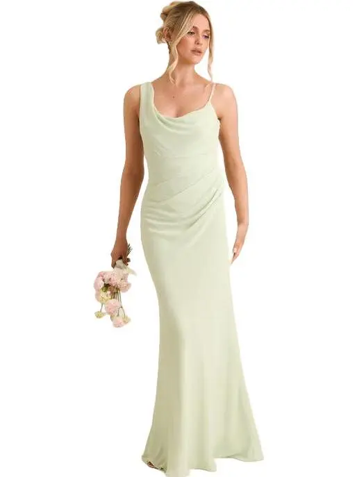 SIX STORIES Cowl Front Chiffon Bridesmaid Dress - Mint Green