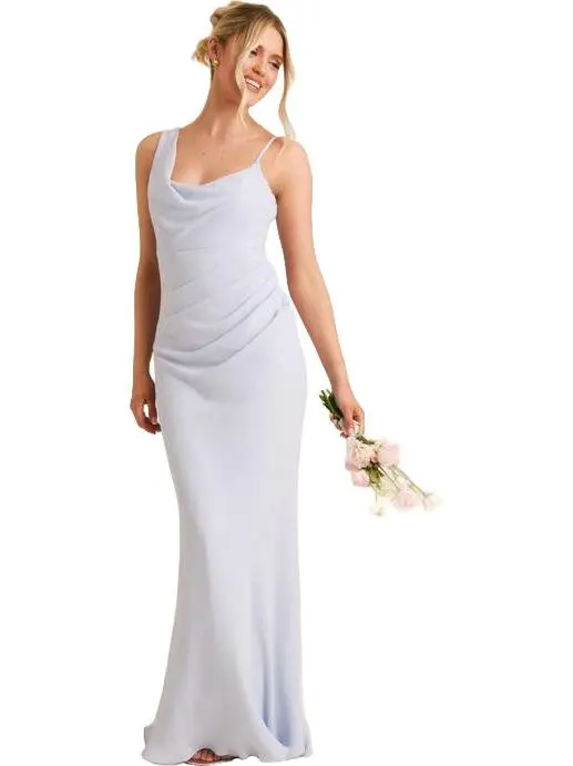 SIX STORIES Cowl Front Chiffon Bridesmaid Dress - Pale Blue