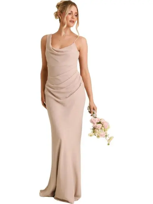 SIX STORIES Cowl Front Chiffon Bridesmaid Dress - Truffle