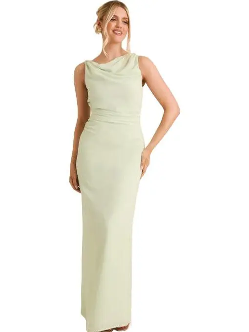 SIX STORIES Twist Asymmetrical Chiffon Gown - Mint Green