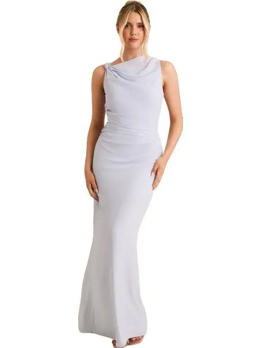 SIX STORIES Twist Asymmetrical Chiffon Gown - Pale Blue
