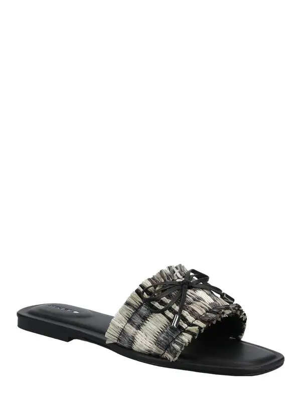 BIRDIES The Kiwi Bow Slide Sandal - Black Multi Raffia