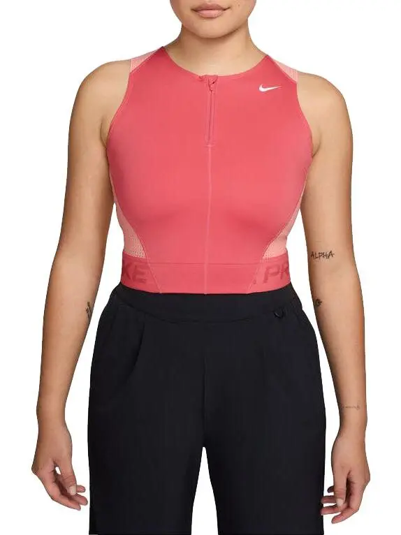 Nike Dri-fit Quarter Zip Tank Top - Sea Coral/light Fusion Red