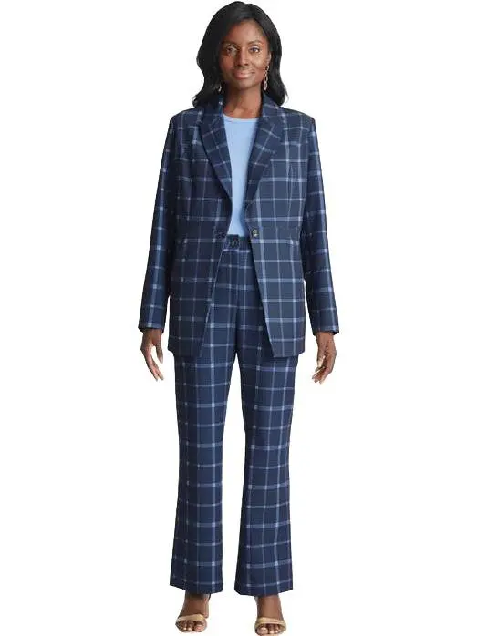 JESSICA LONDON Bi-stretch Blazer - Navy Double Plaid