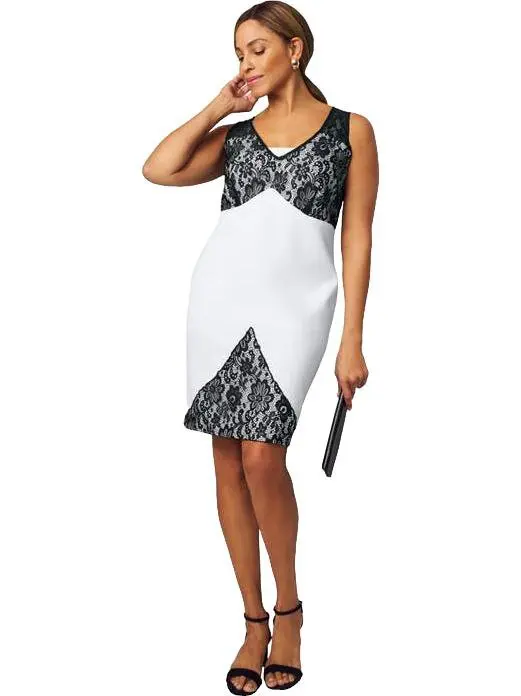 JESSICA LONDON Lace Scuba Sheath Dress - Black White