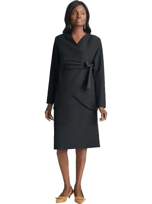 JESSICA LONDON Wrap Jacket Skirt Suit - Black