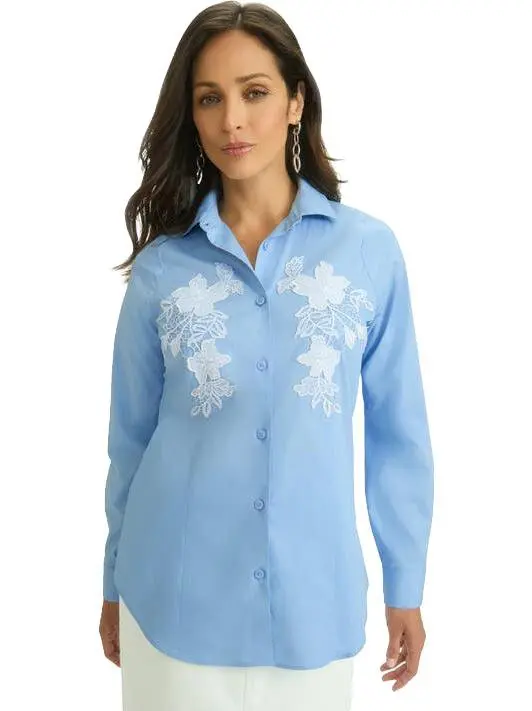 JESSICA LONDON Applique Poplin Shirt - Sky Blue