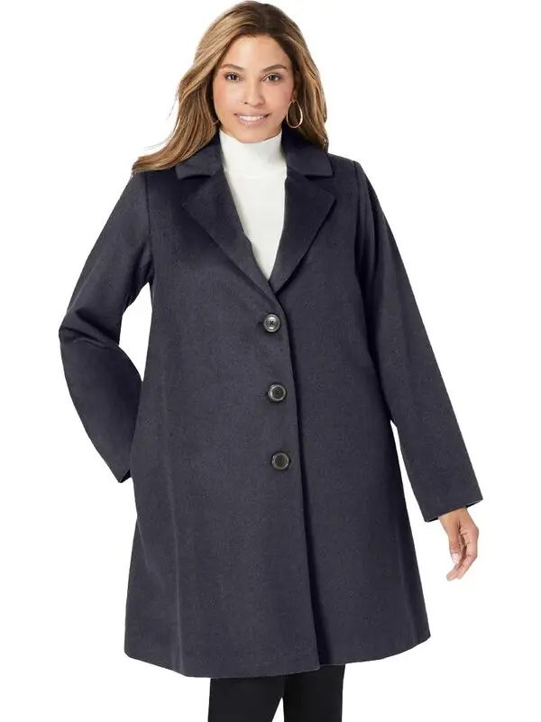 JESSICA LONDON Wool Blend Checked Swing Coat - Black