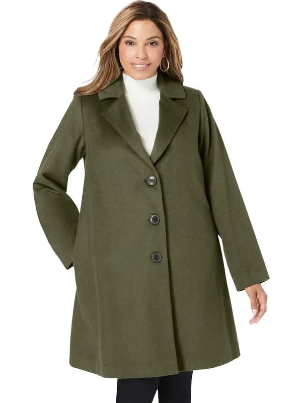 JESSICA LONDON Wool Blend Swing Coat - Dark Olive Green