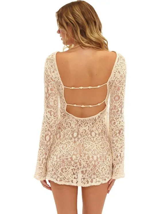 BEACH BUNNY Lace Mini Dress With Open Back - Ivory