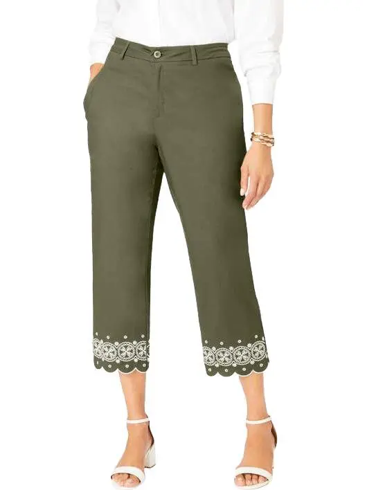 JESSICA LONDON Stretch Cropped Straight Leg Pant - Green