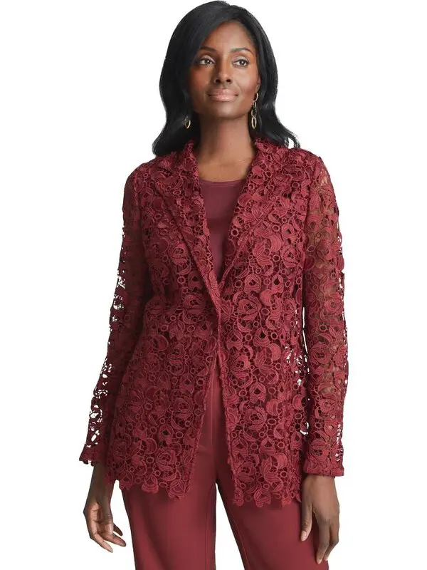 JESSICA LONDON Lace Blazer - Rich Burgundy