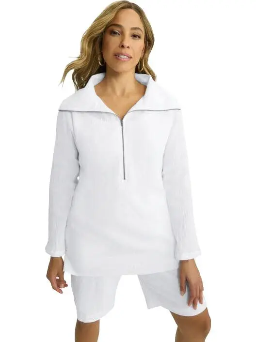 JESSICA LONDON Gauze Half-zip Tunic - White