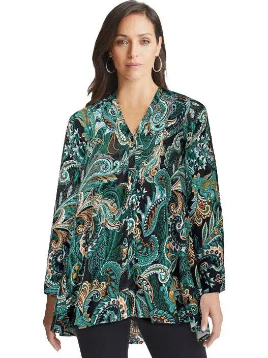 JESSICA LONDON Georgette Hi-low Tunic - Frost Teal Paisley