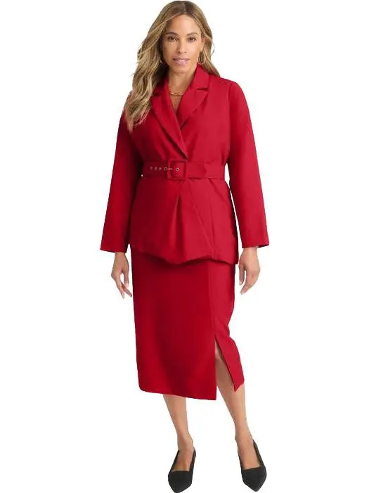 JESSICA LONDON Belted Skirt Suit - Classic Red