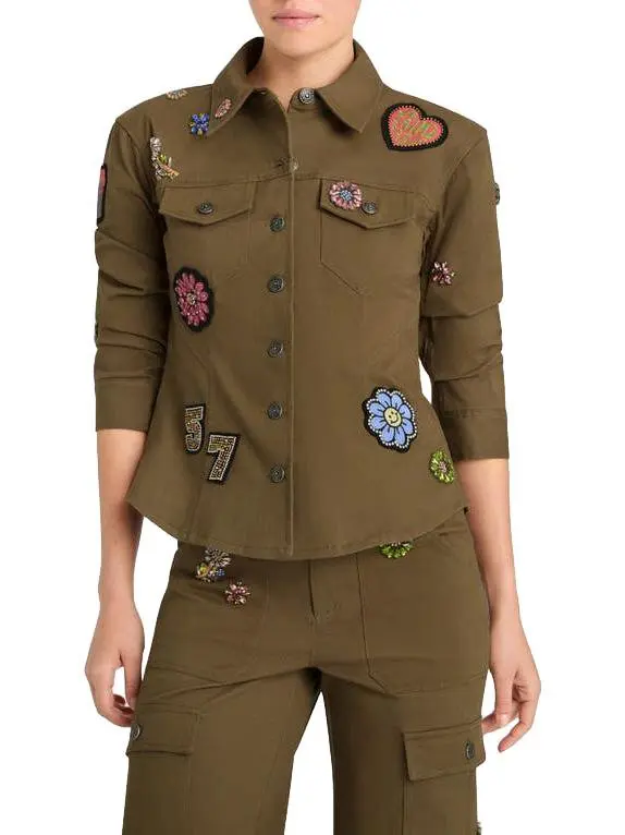 Cinq À Sept Retro Love Patches Canyon Jacket - Dark Olive Multi