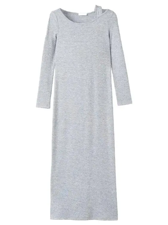 Mango Cold Shoulder Long Sleeve Knit Maxi Dress - Medium Heather Grey