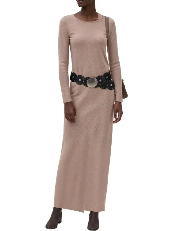 Mango Cold Shoulder Long Sleeve Knit Maxi Dress - Sand