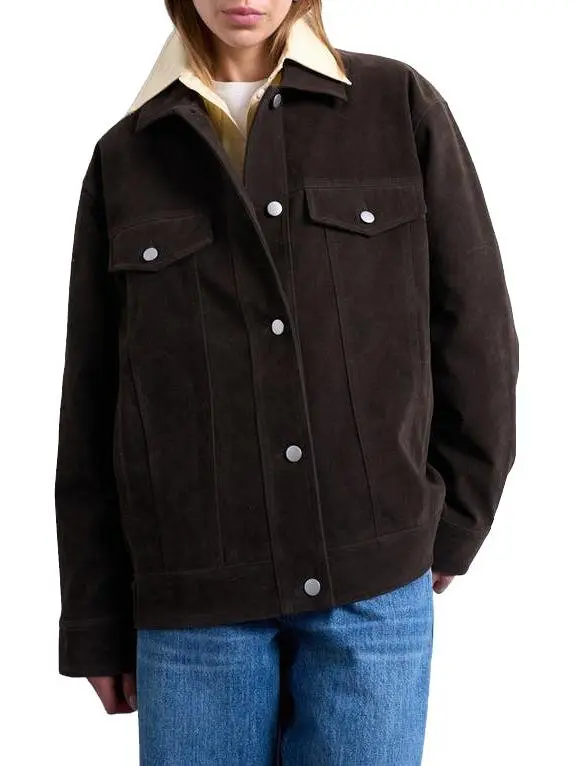Topshop Faux Suede Western Jacket - Brown