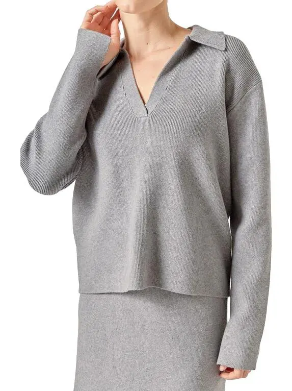 English Factory Oversize Johnny Collar Sweater - Grey