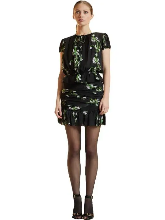 Cynthia Rowley Printed Silk Mini Skirt - Black Vine Floral