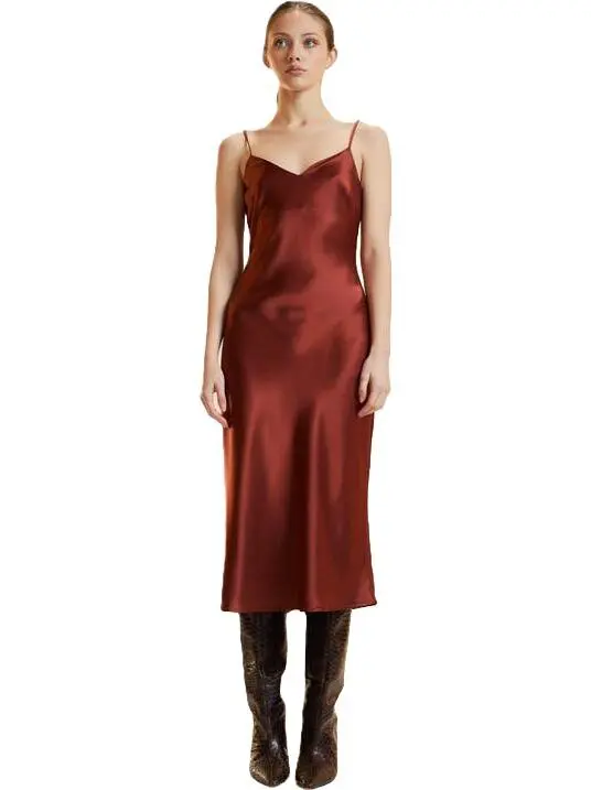 Cynthia Rowley Satin Slip Midi Dress - Rust